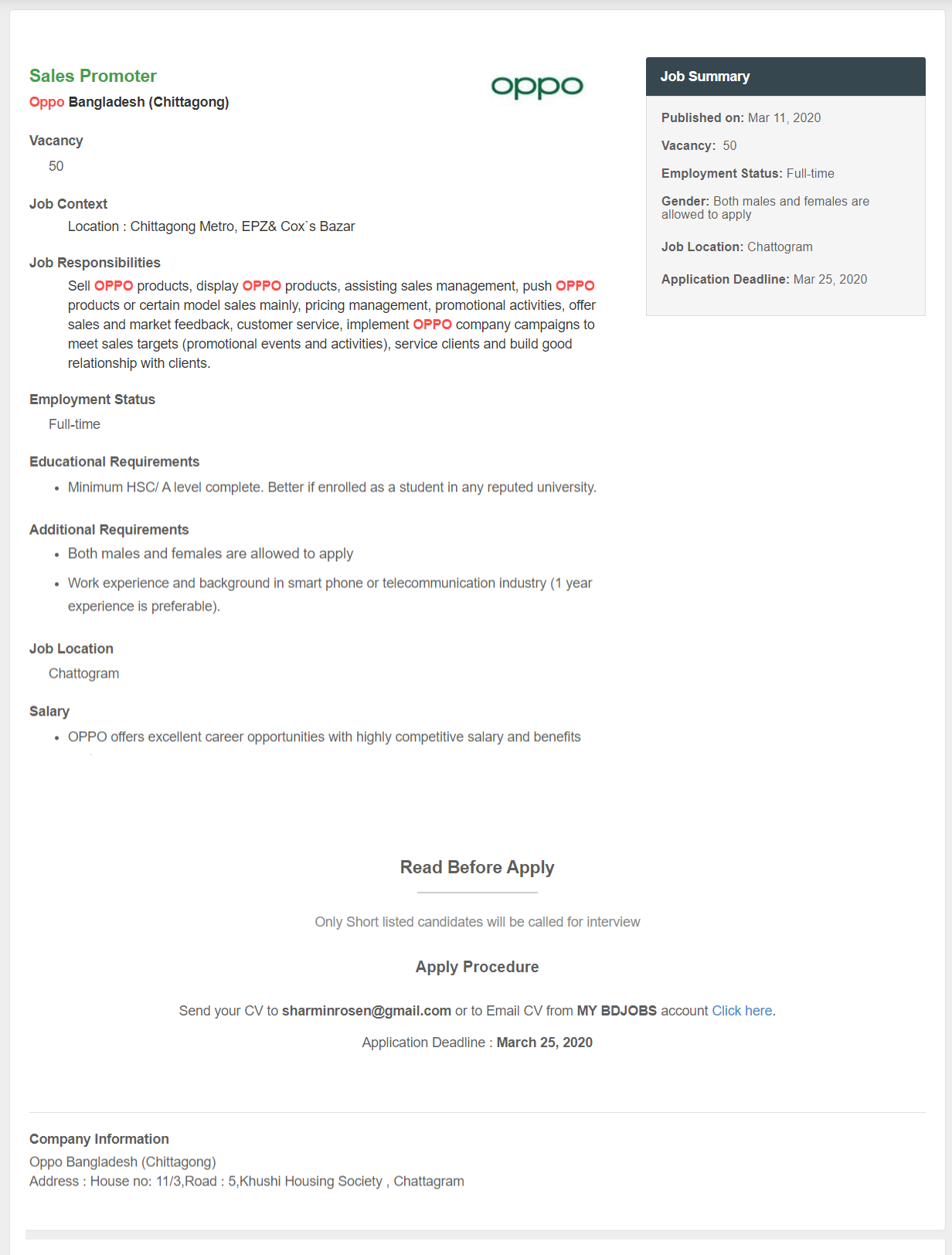 OPPO Bangladesh Job Circular 2020 | BD Jobs Careers